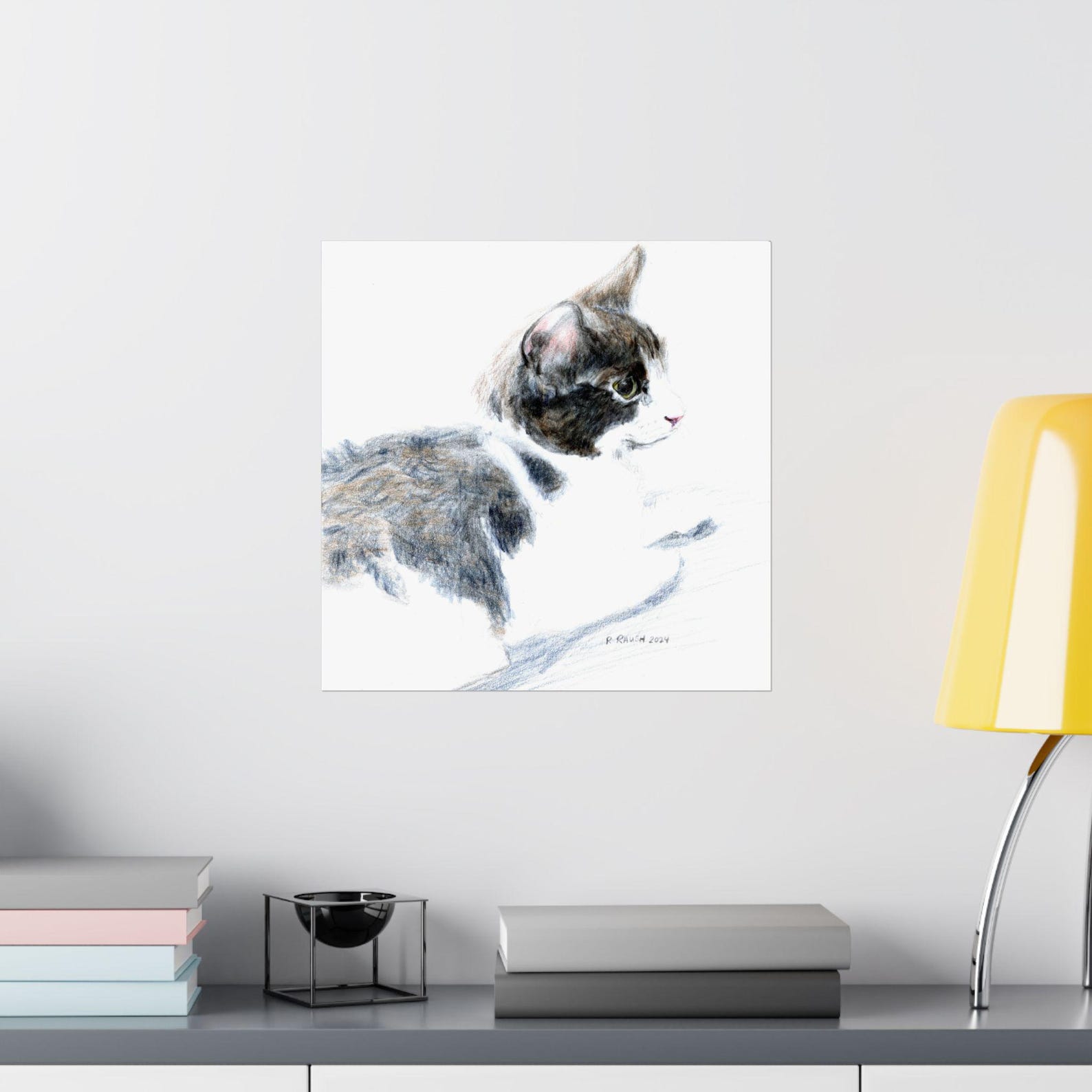 Grey/white Cat Print - Etsy
