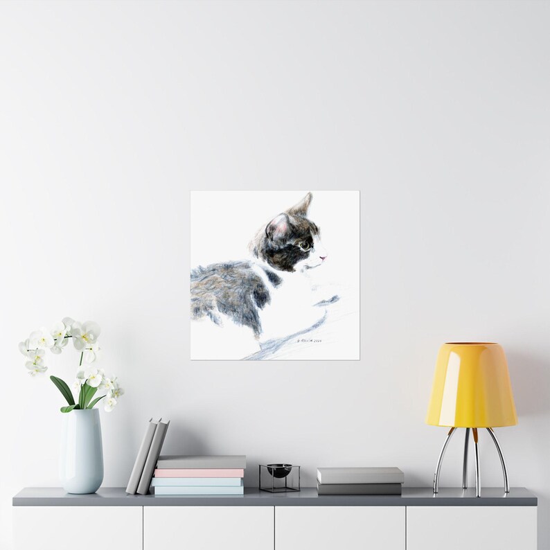 Grey/white Cat Print - Etsy