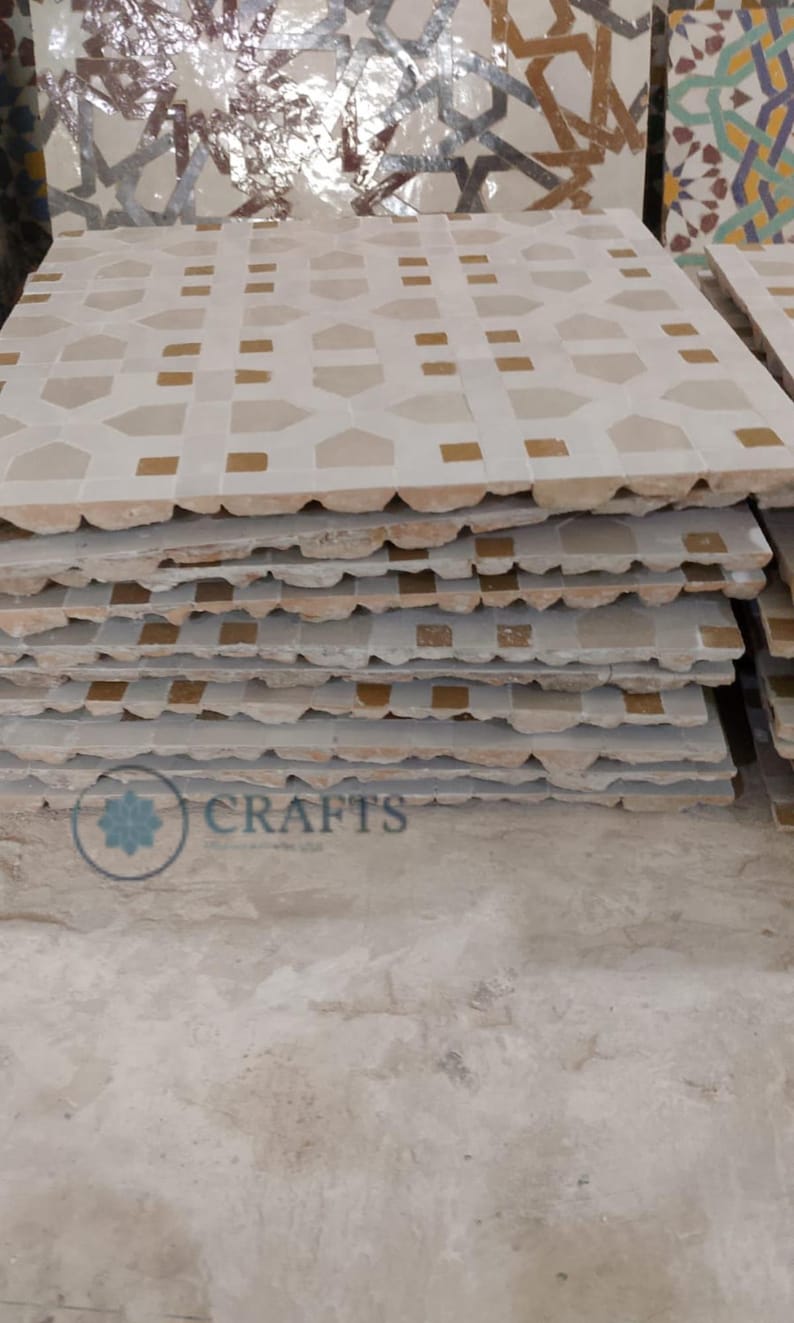 Handmade Moroccan Zellige Mosaic Tile • 12x12 Minimal Geometric Pattern ...