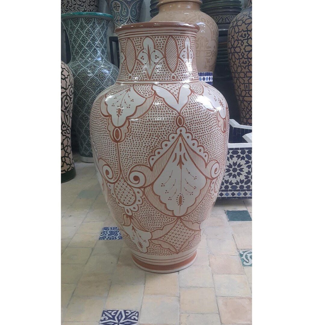 Handmade Moroccan Pottery Vase, Large Fes Ceramic Decor, Traditional ...