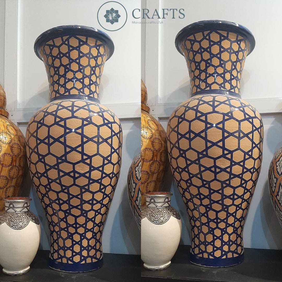 Handmade Moroccan Pottery Vase: Large Chiseled Ceramic, Fes Decor - Etsy