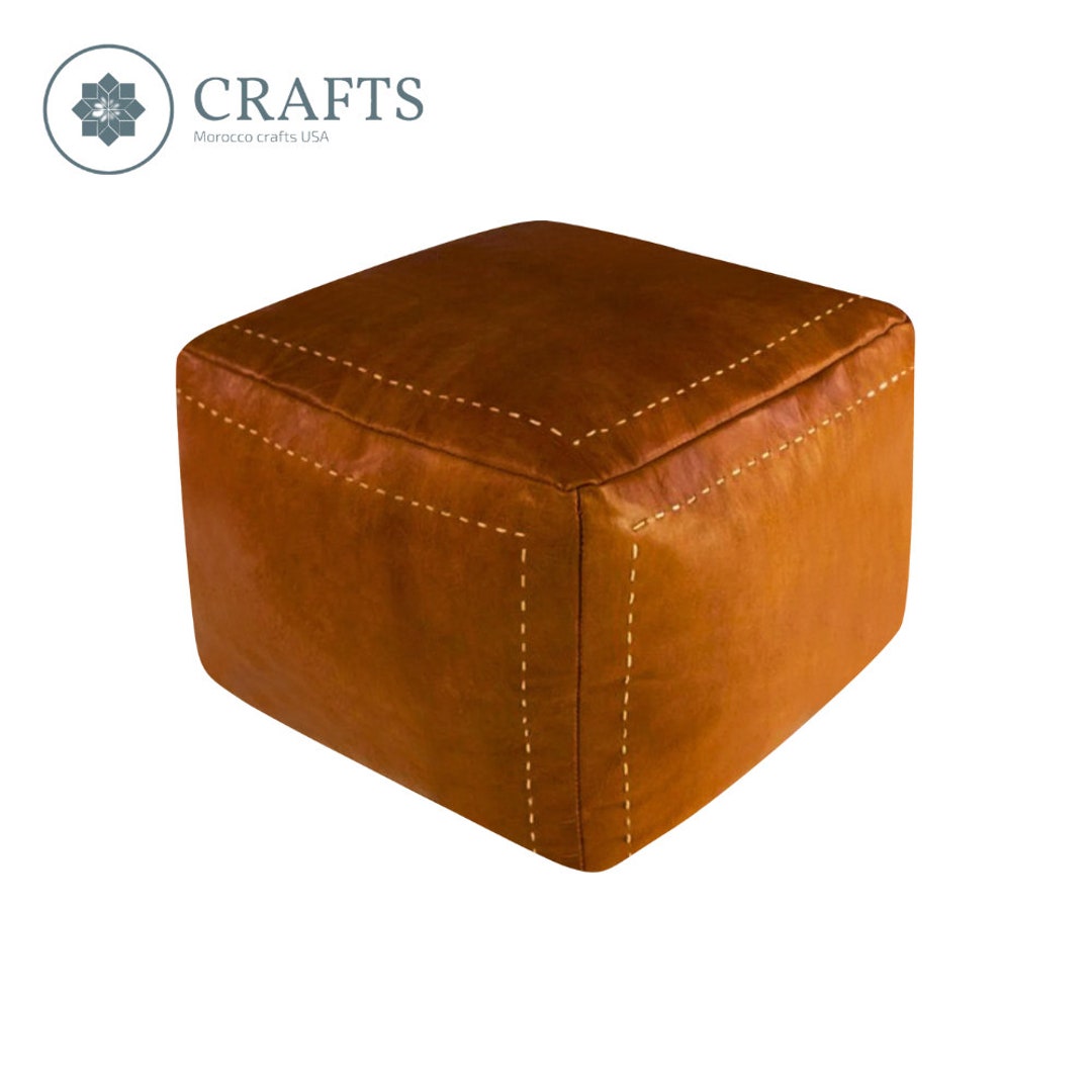 Authentic Handmade Leather Pouf, Square Stylish Ottoman Footstool Pouf ...