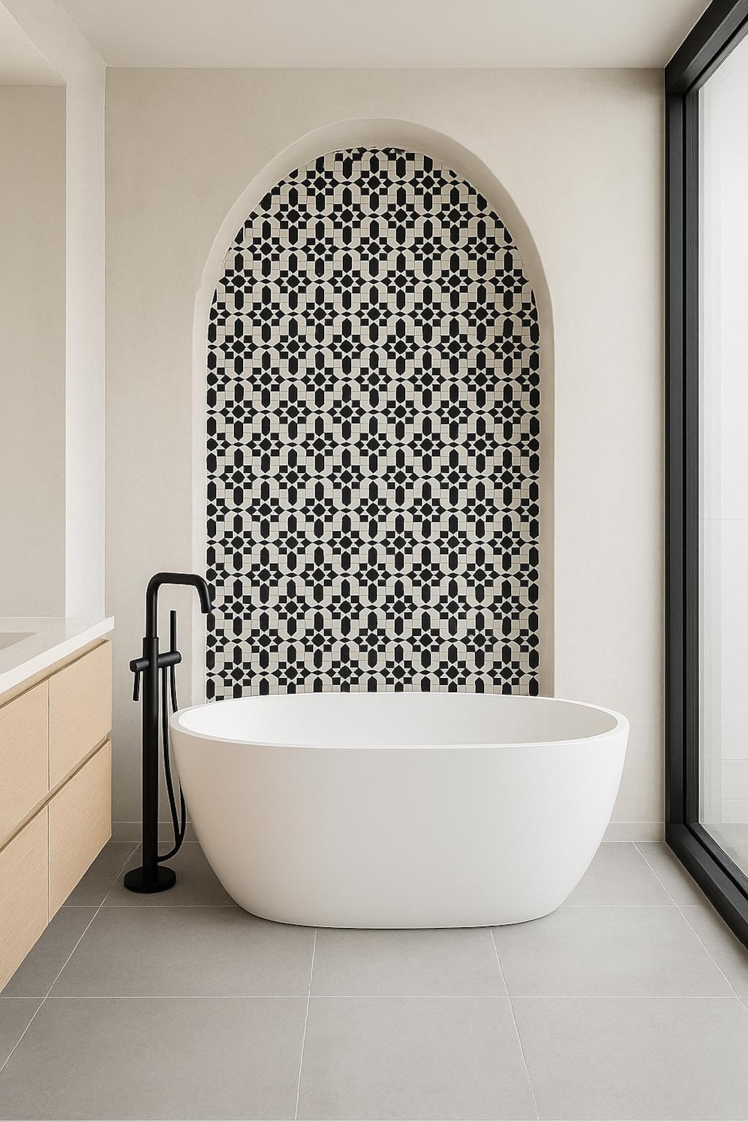 Black & White Handmade Moroccan Zellige Tile Arch – 12x12 Terracotta ...