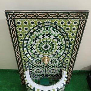 Handmade Garden Mosaic Fountain, Wall-mounted Outdoor Water Feature ...
