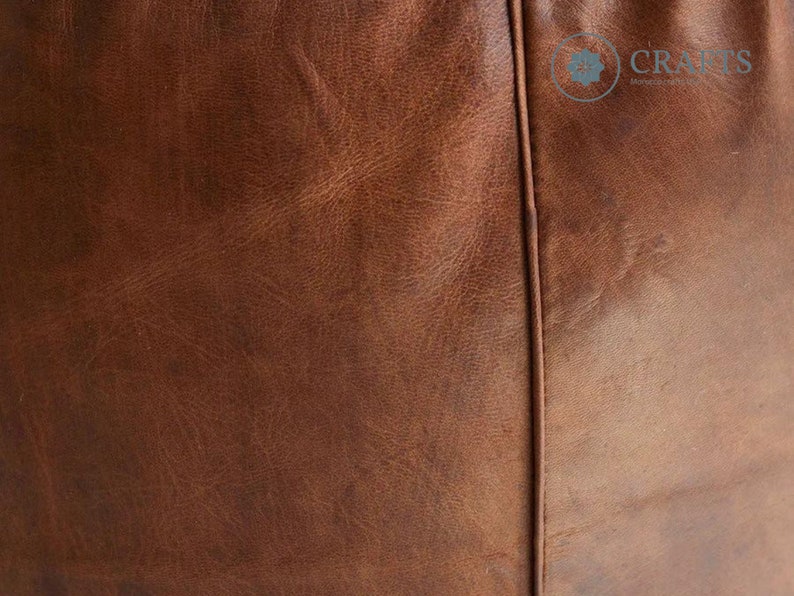 Authentic Handcrafted Tan Leather Pouf-tan Round Leather Coffe Table ...
