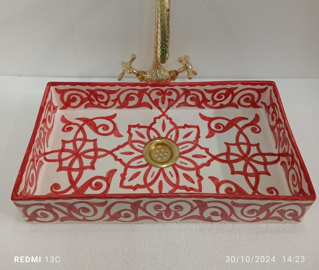 18 Inch Rectangular Red Vessel Sink – Handmade Ceramic Bathroom Sink ...