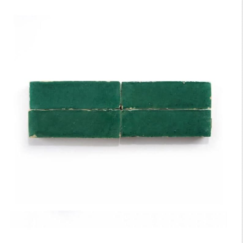 Handmade Emerald Green Moroccan Zellige Tile 2x6 Bejmat Terracotta ...