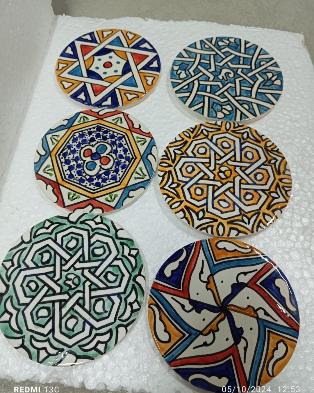 Set of 6 Hand Painted Moroccan Mosaic Tile Coaster 10 Cm, Organic ...