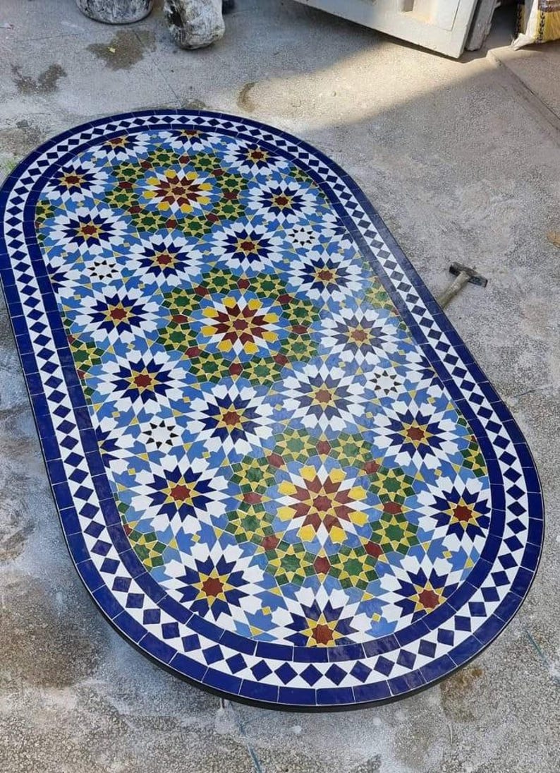 Moroccan Oval Zellige Tile Table, Handmade Mosaic Dining Table, Outdoor ...