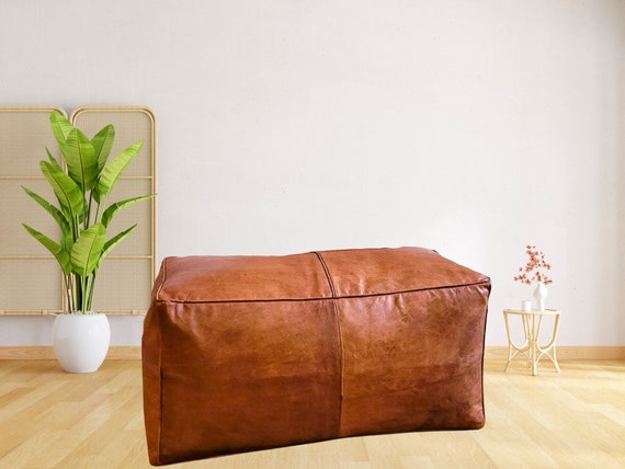 Custom Rectangular Ottoman Pouf Large Living Room Leather Ottoman Footstool Large Brown Ottoman Leather Floor Pillow Etsy