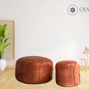 Authentic Handcrafted Tan Leather Pouf-tan Round Leather Coffe Table ...
