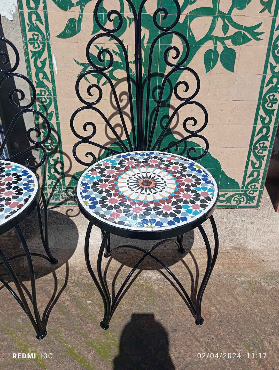 Set of 4 Handmade Moroccan Mosaic Chair, Wrought Iron Garden Chair ...