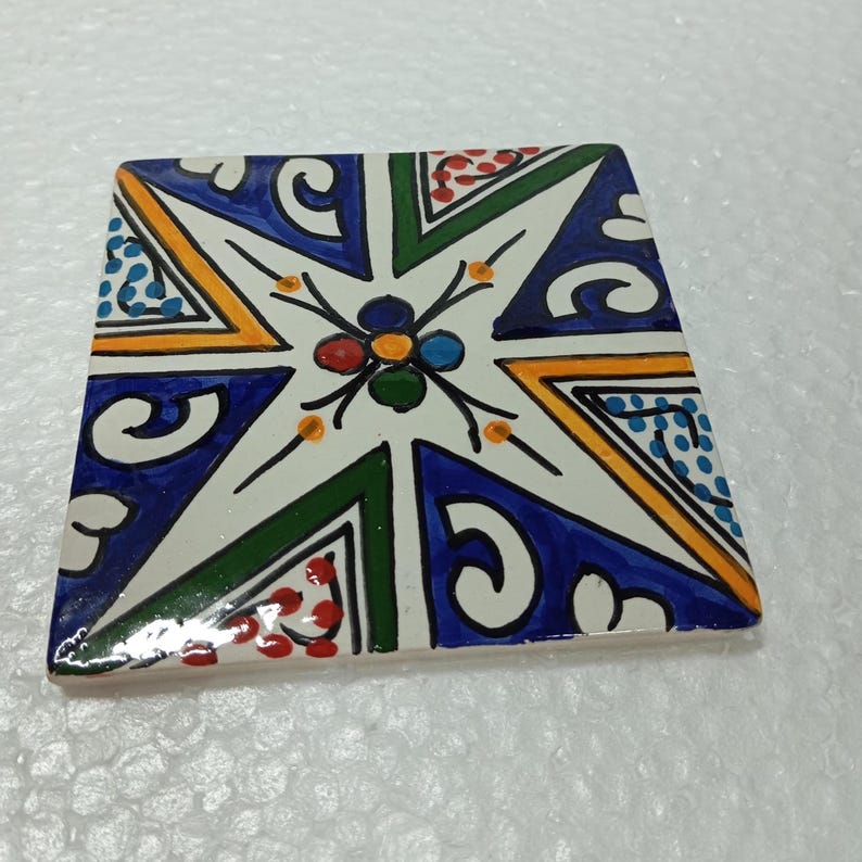 Hand-painted Moroccan Zellige Tile – 4x4 Ceramic Tile for Outdoor Decor ...