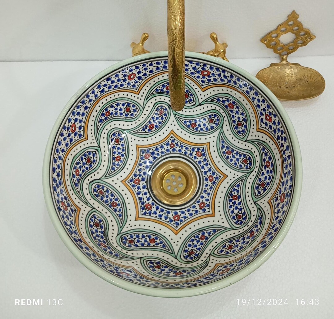 Handmade Moroccan Pottery Sink, Artistic Round Ceramic Wash Basin ...