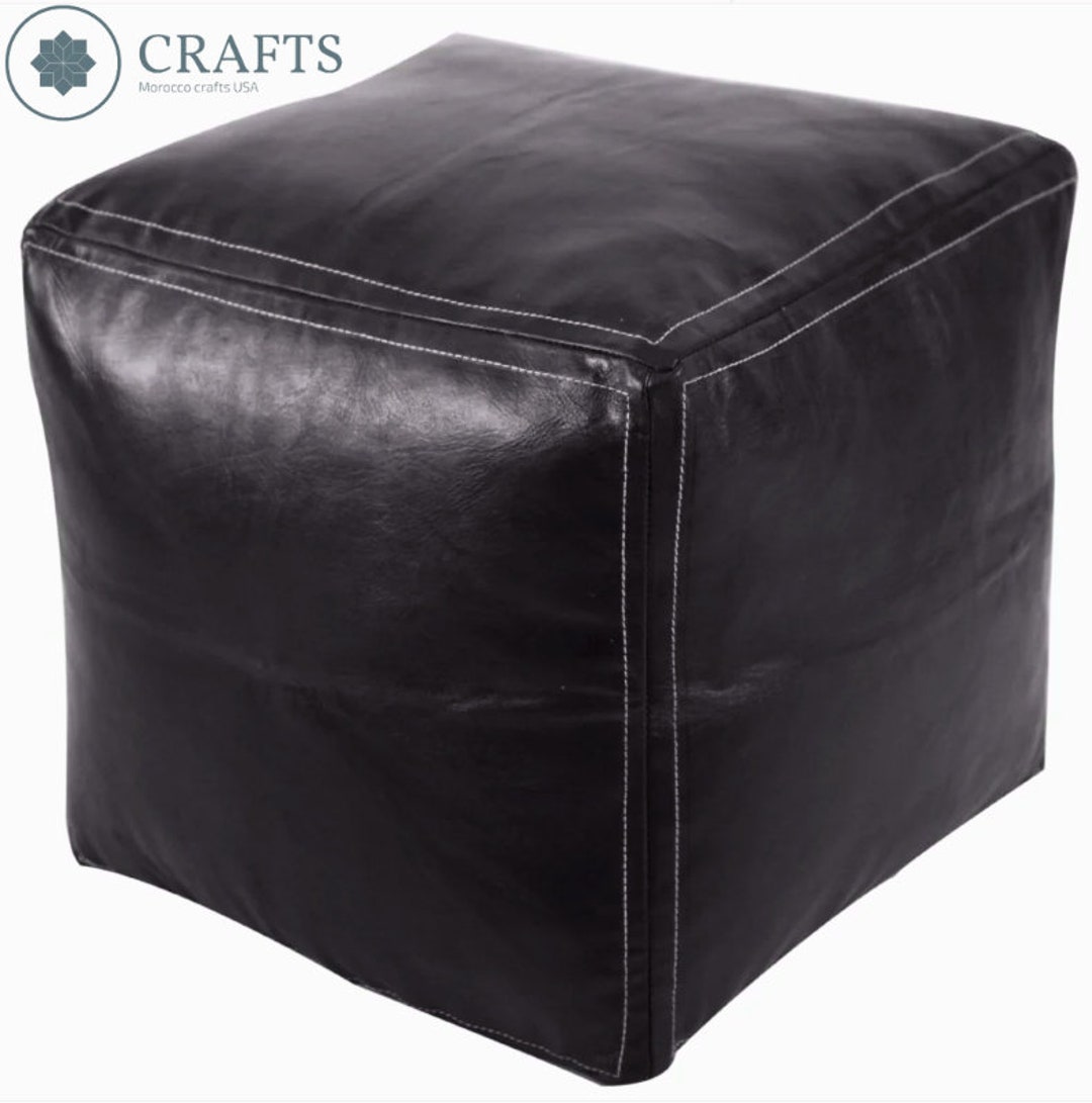 Authentic Handmade Leather Pouf, Square Stylish Ottoman Footstool Pouf ...