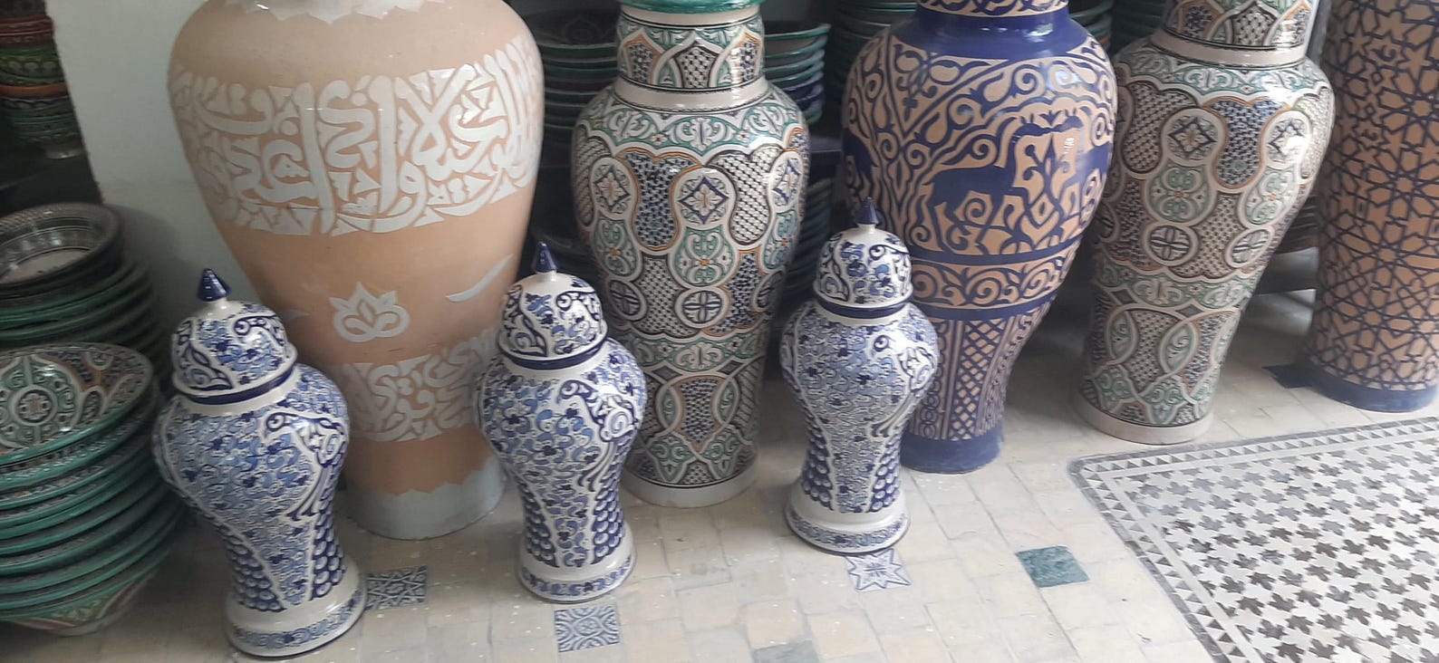 Handmade Moroccan Pottery Vase: Blue Fes Ceramic, Chiseled Home Decor ...