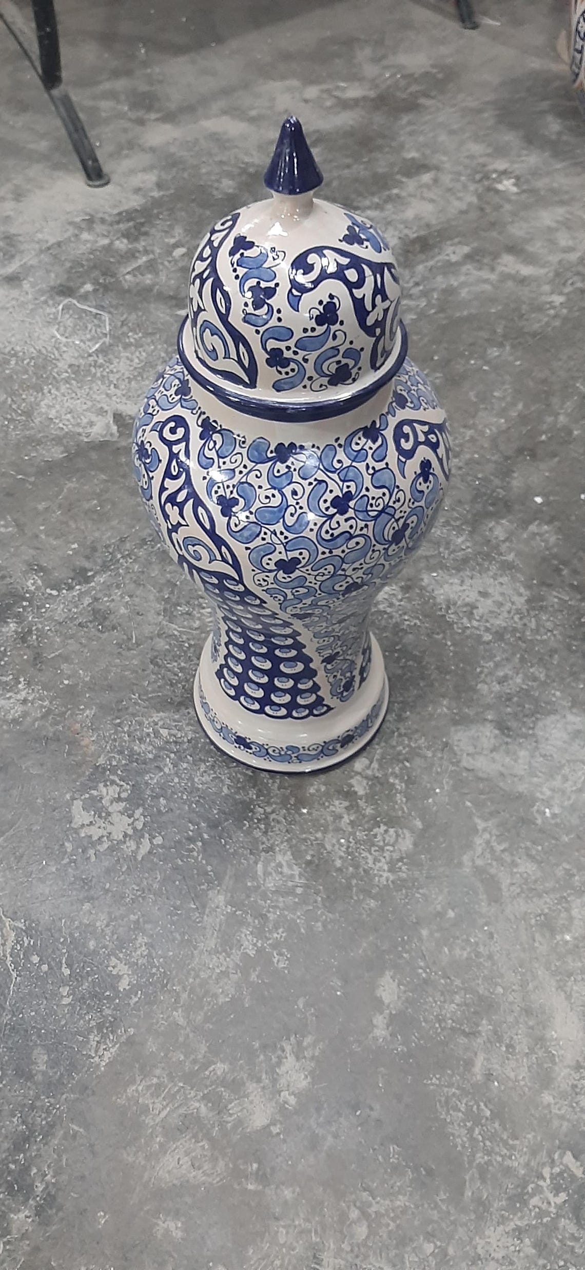 Handmade Moroccan Pottery Vase: Blue Fes Ceramic, Chiseled Home Decor ...