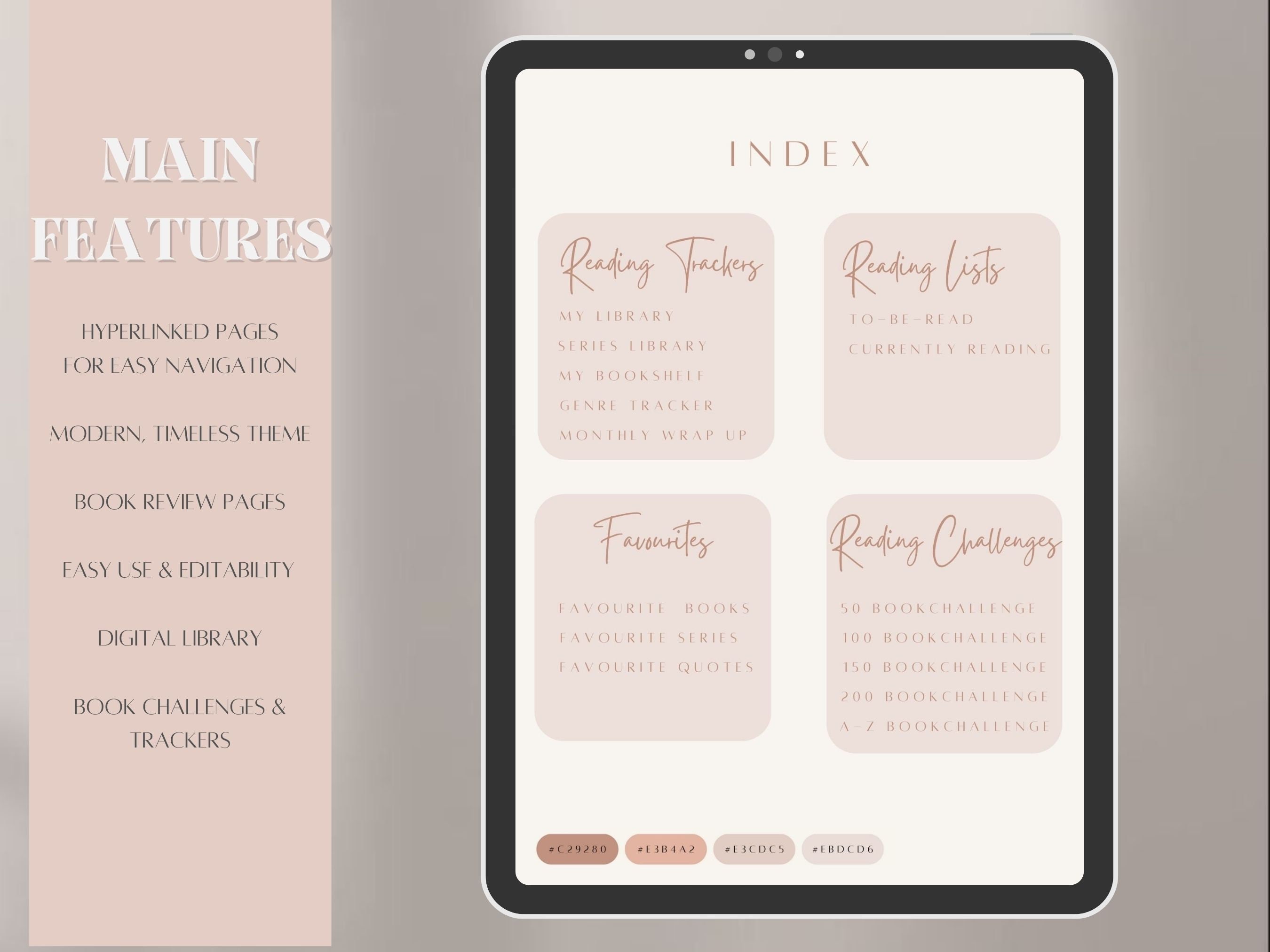 Digital Reading Journal, Canva Template, Book Review, Library Tracker ...