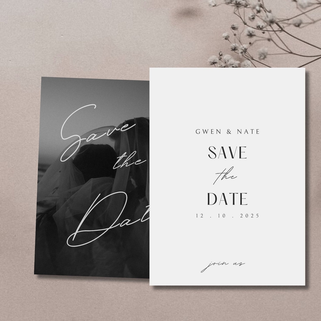 Modern Minimalist Save the Date Template, Wedding Invitation Template ...