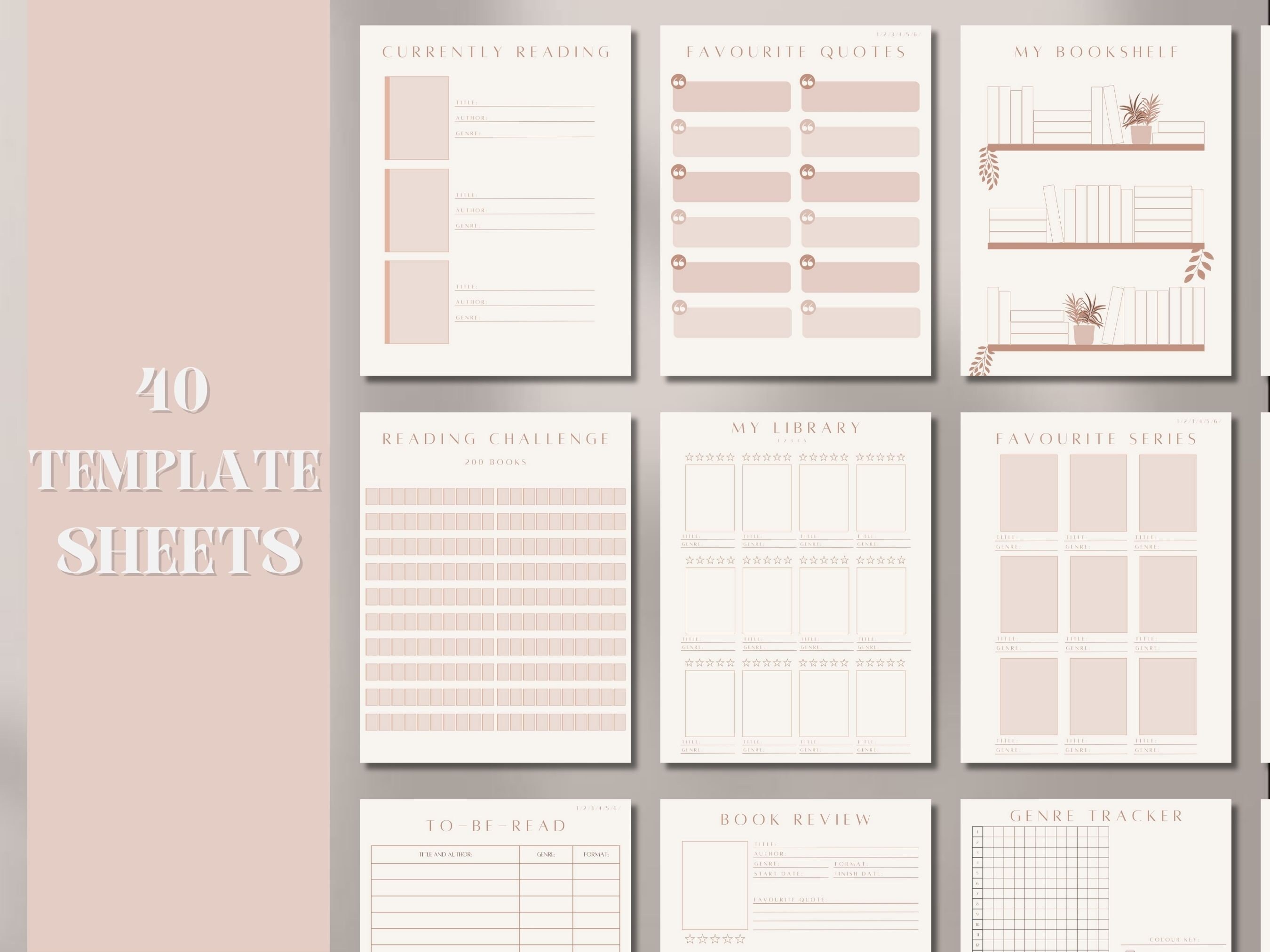 Digital Reading Journal, Canva Template, Book Review, Library Tracker ...