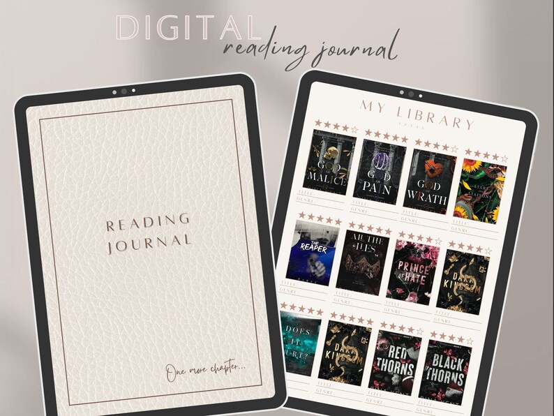 Digital Reading Journal, Canva Template, Book Review, Library Tracker ...