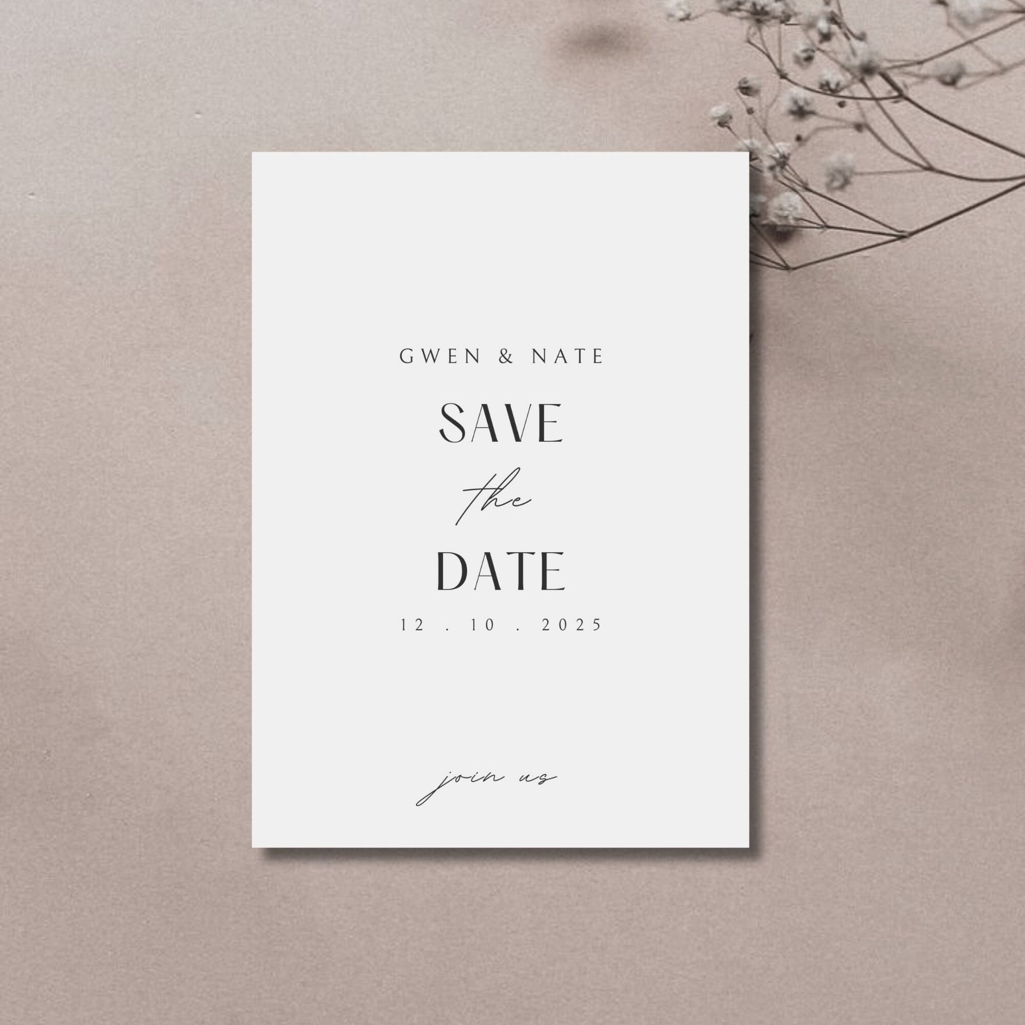 Modern Minimalist Save the Date Template, Wedding Invitation Template ...