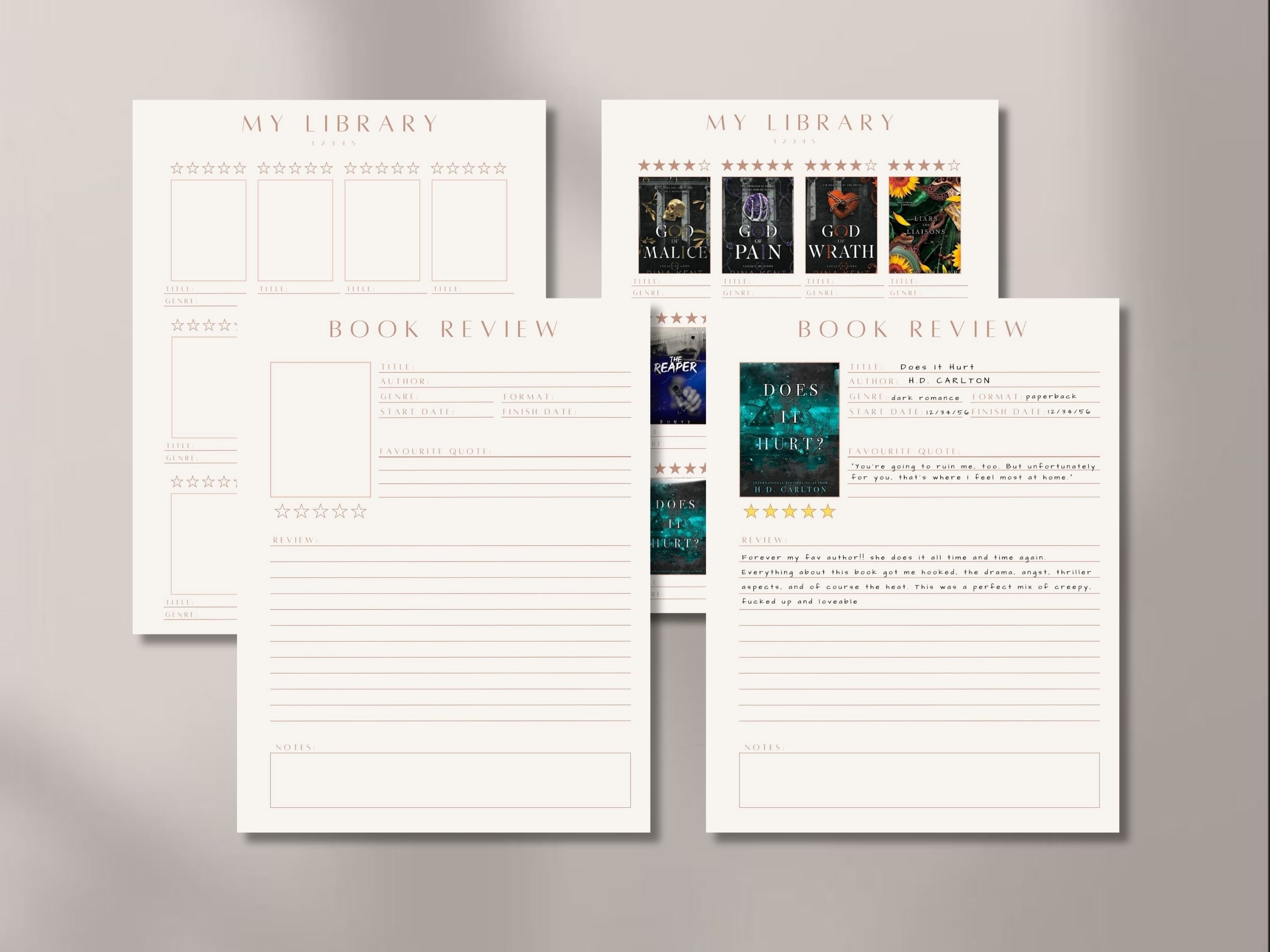 Digital Reading Journal, Canva Template, Book Review, Library Tracker ...