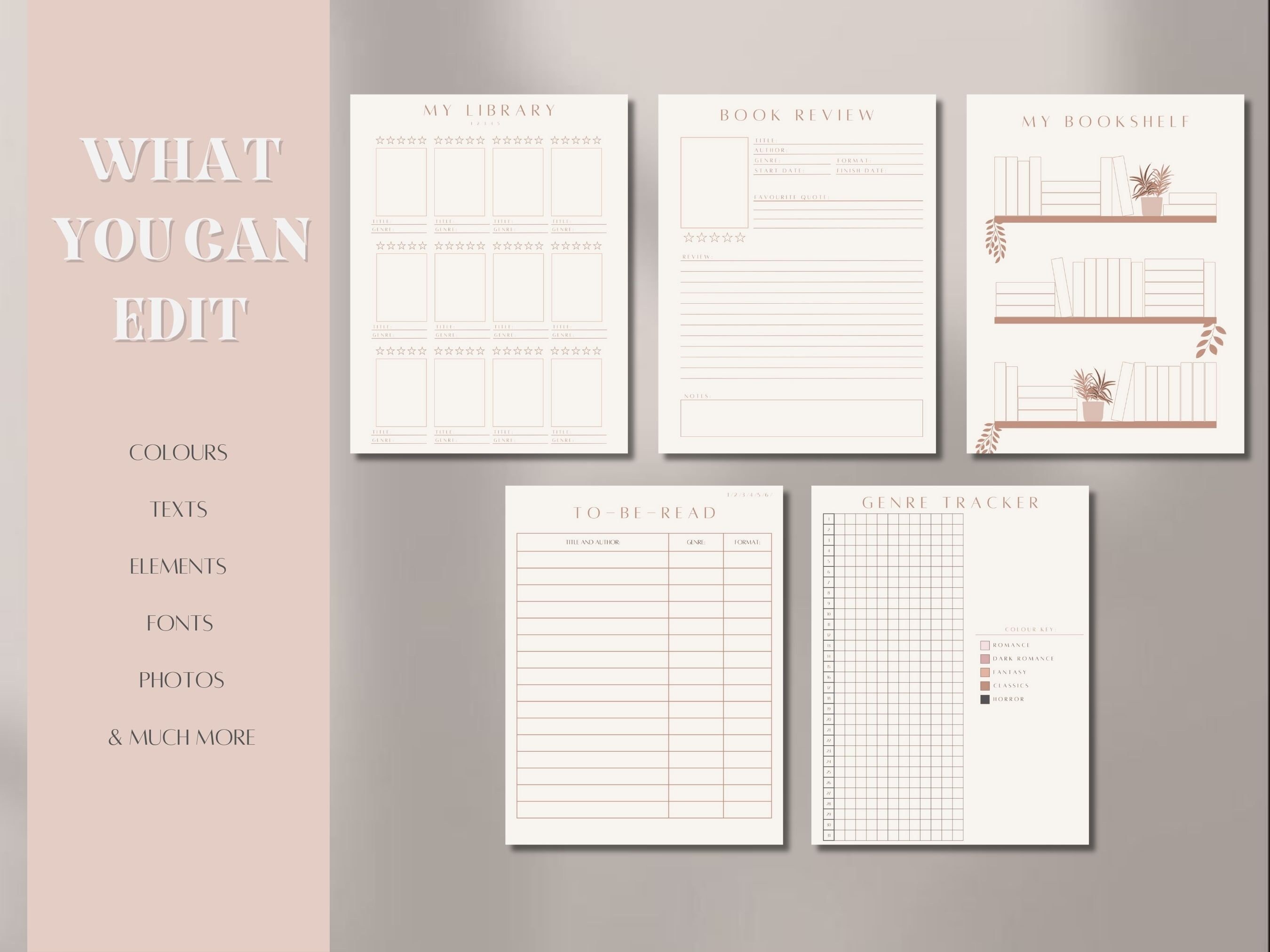 Digital Reading Journal, Canva Template, Book Review, Library Tracker ...