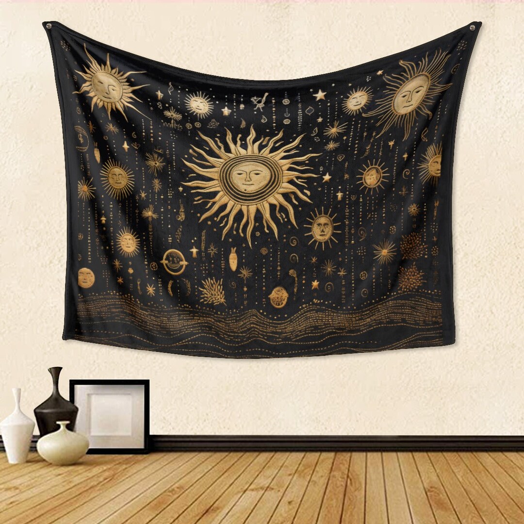 Drippy Gold Sun Single-side Print Tapestry - Etsy