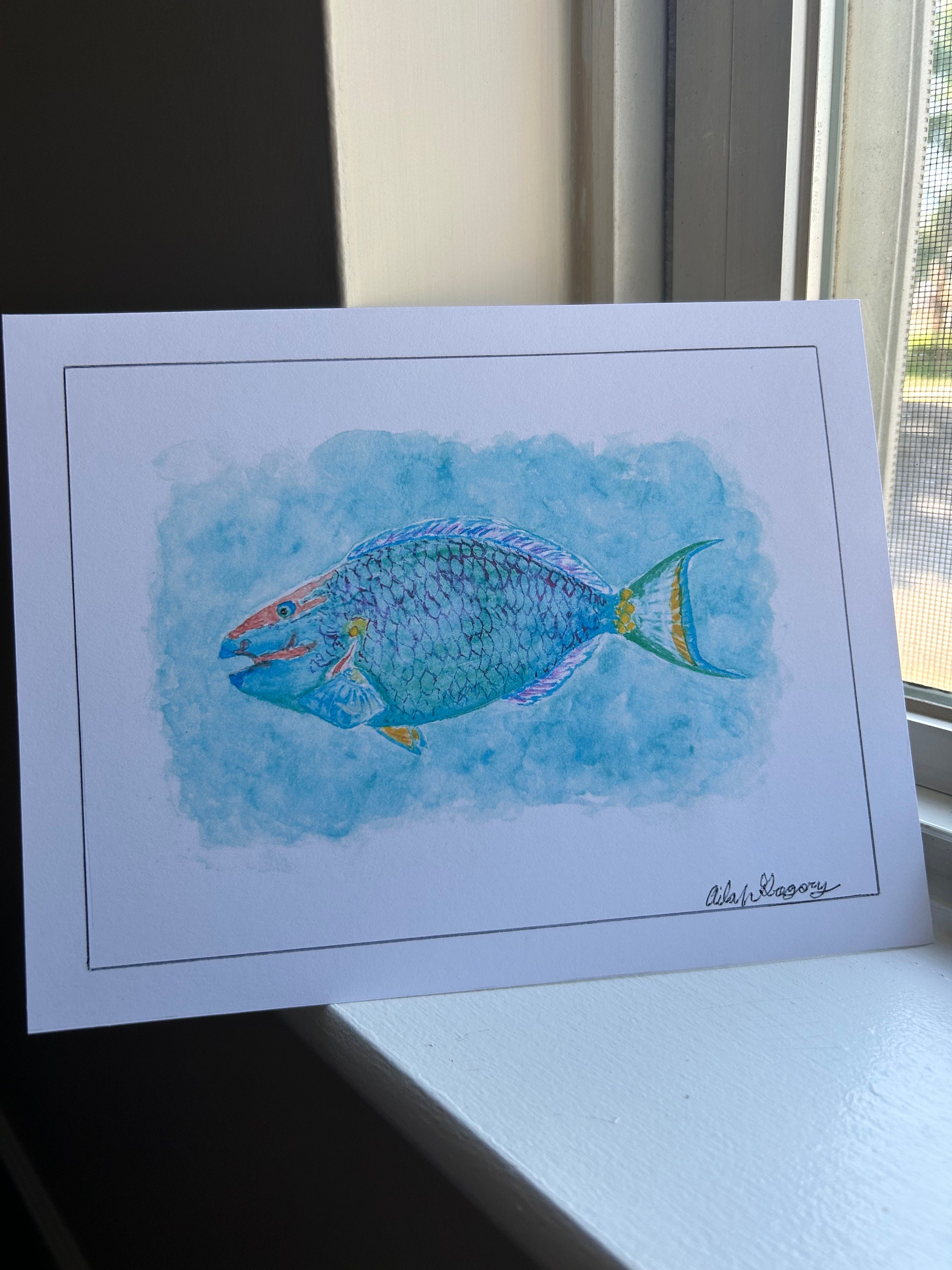 Stoplight Parrotfish, Watercolor Print, Tropical Caribbean Reef Fish - Etsy