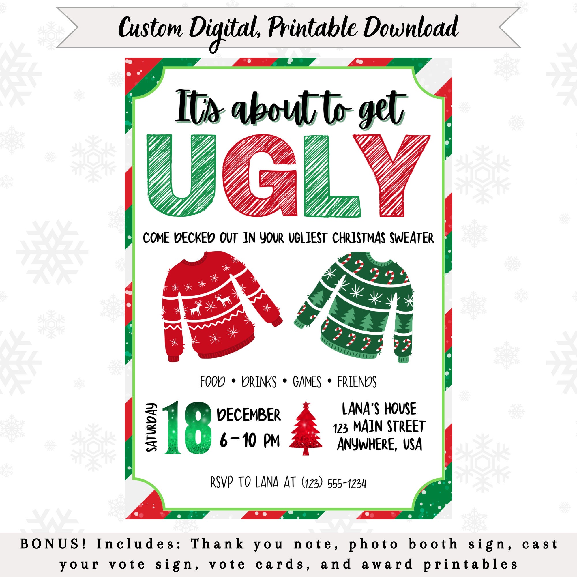 It's About to Get Ugly - Ugly Sweater Christmas Party Invite, Bonus ...