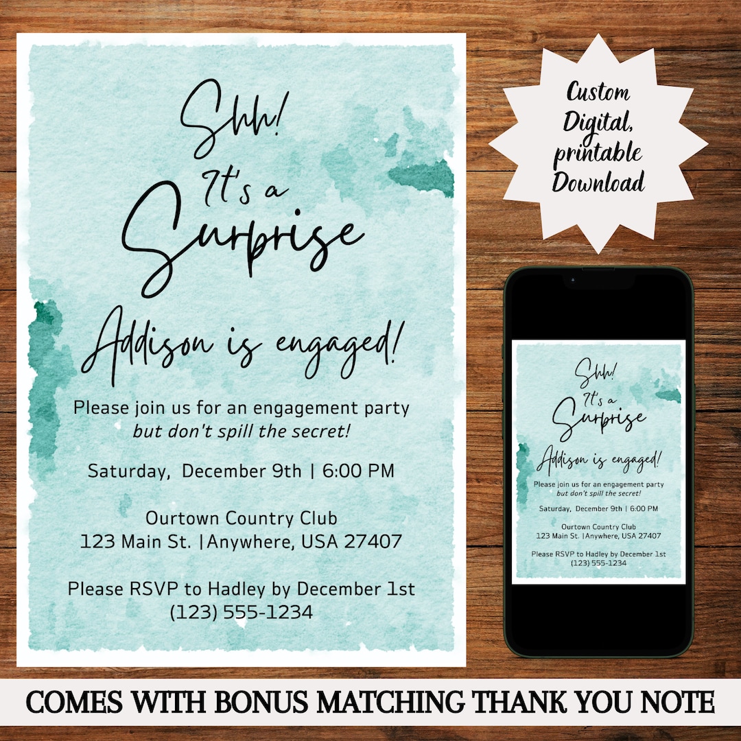 Shh! It's a Surprise Digital, Printable Invitation, Comes With Matching ...