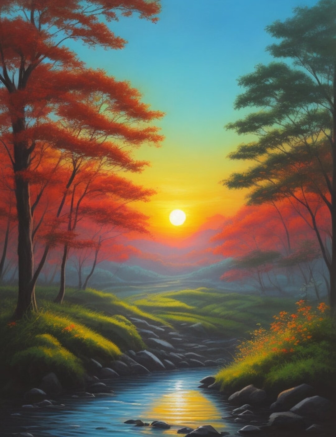 A Painting of Rising Sun - Etsy
