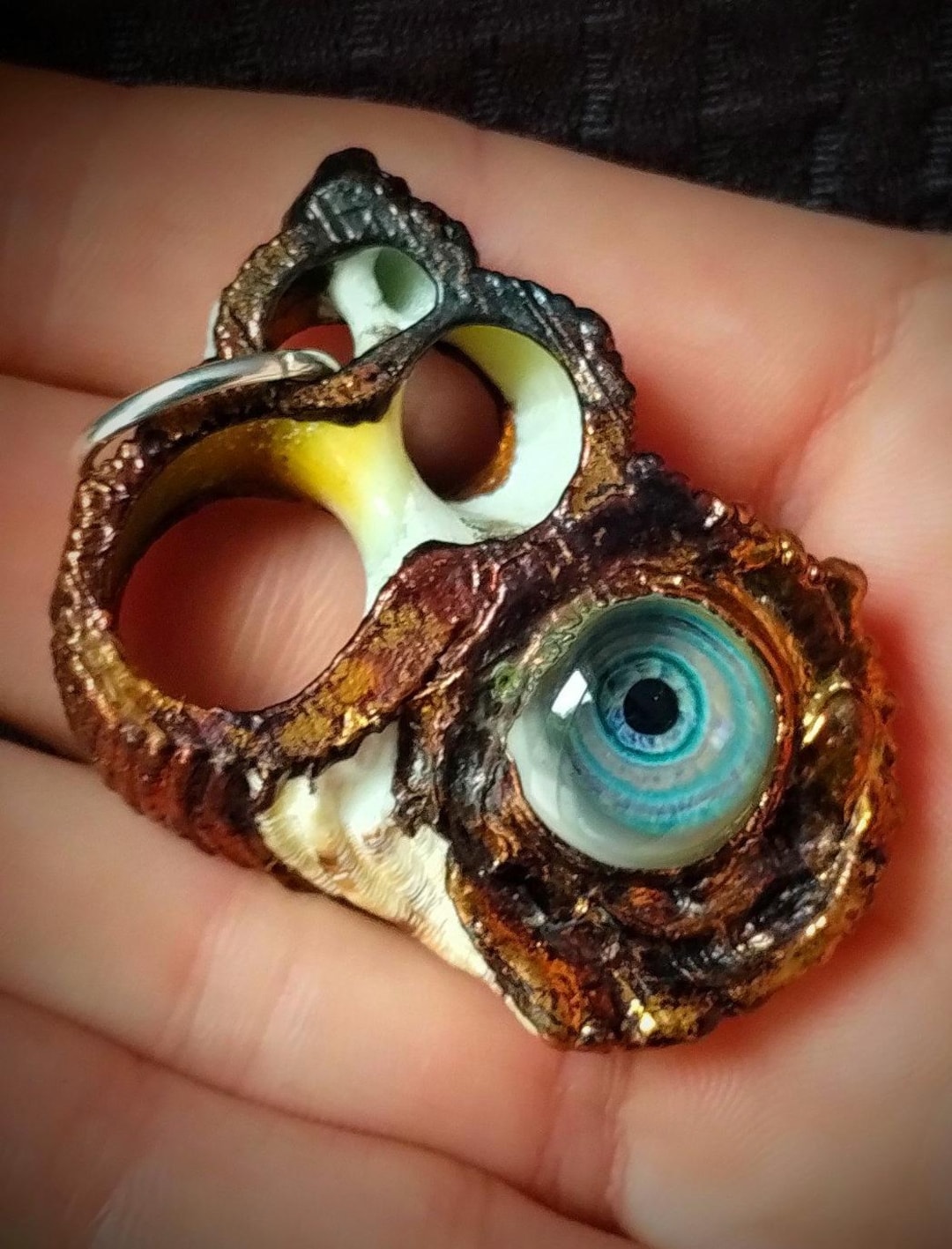Electroformed Seashell Pendant: Hand Blown Glass Eye, Ocean Cryptid ...