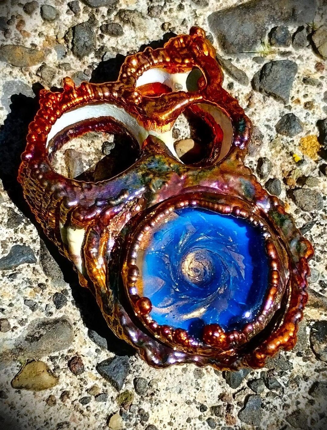 Sea Shell With Blue Glass Nebula Pendant | Hand Blown Glass Necklace ...