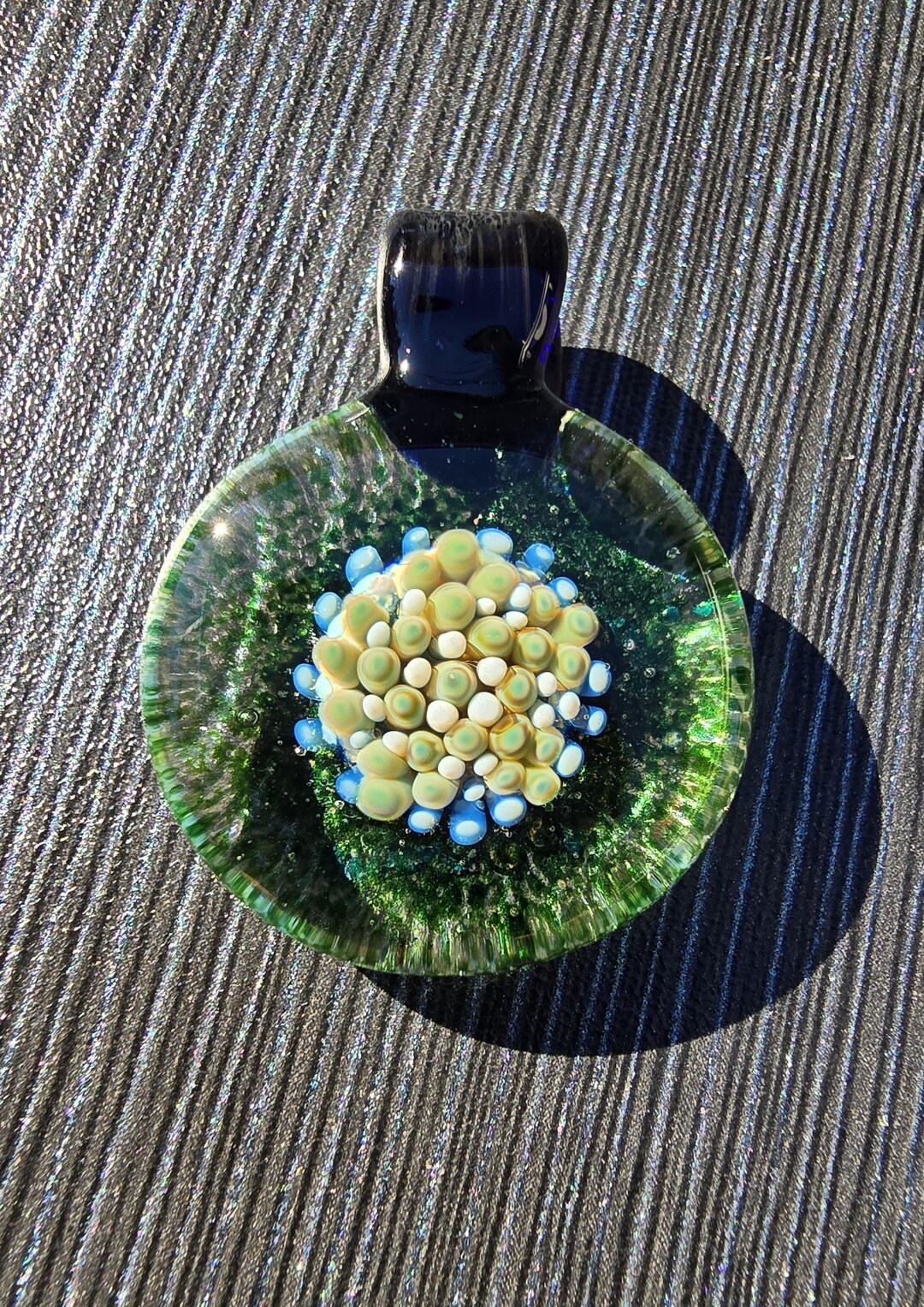 Dot Stack Implosion Green and Blue Glass Pendant | Hand Blown Glass Necklace - Etsy