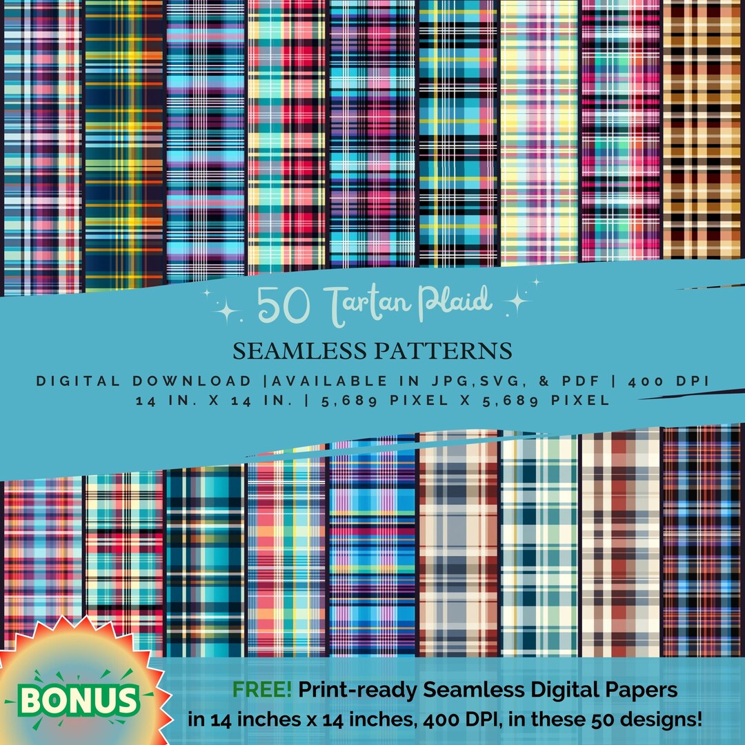 50 Tartan Plaid Seamless Patterns, Tartan Plaid, Plaids, Digital ...