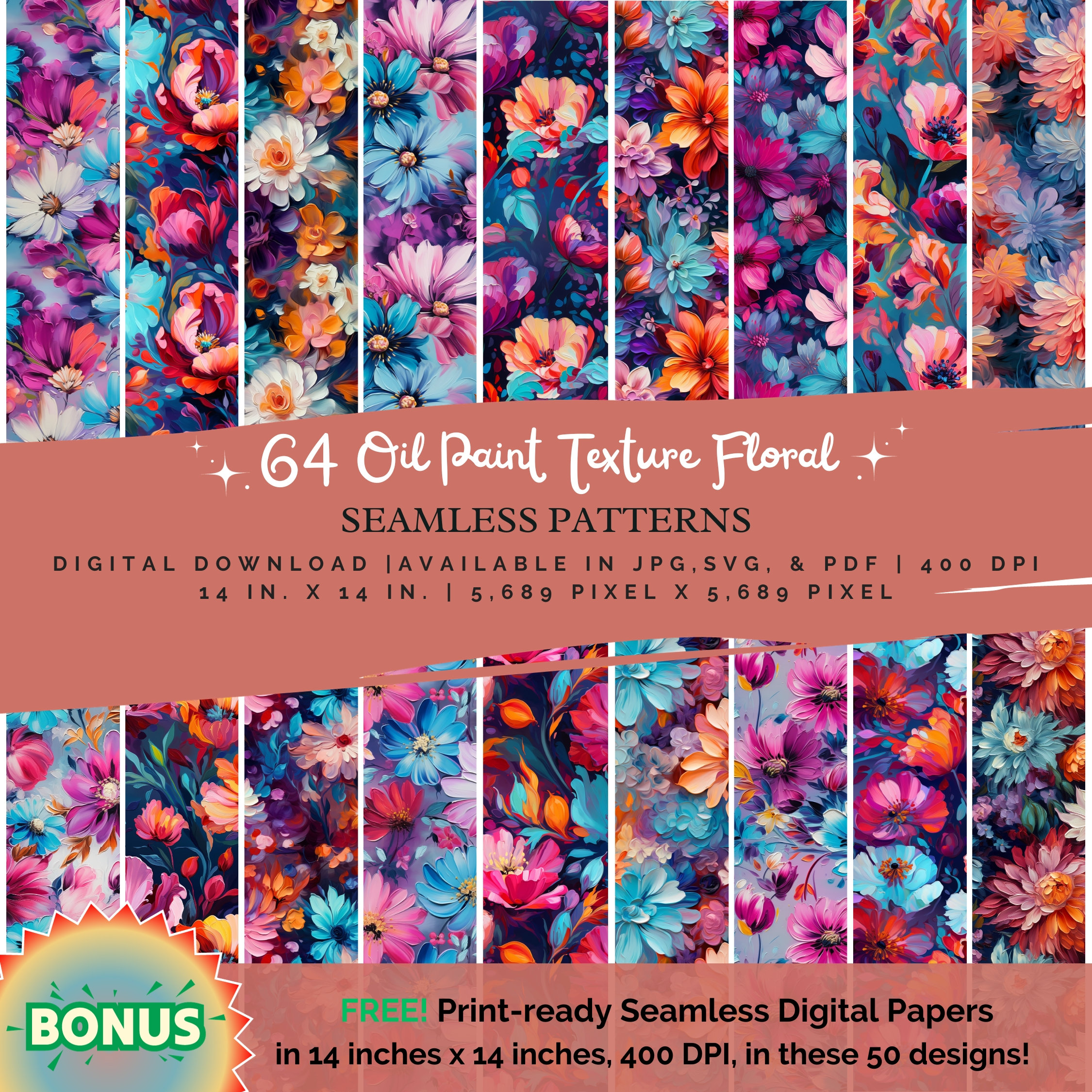 64 Oil Paint Texture Floral Seamless Patterns, Artful Oil Paint ...