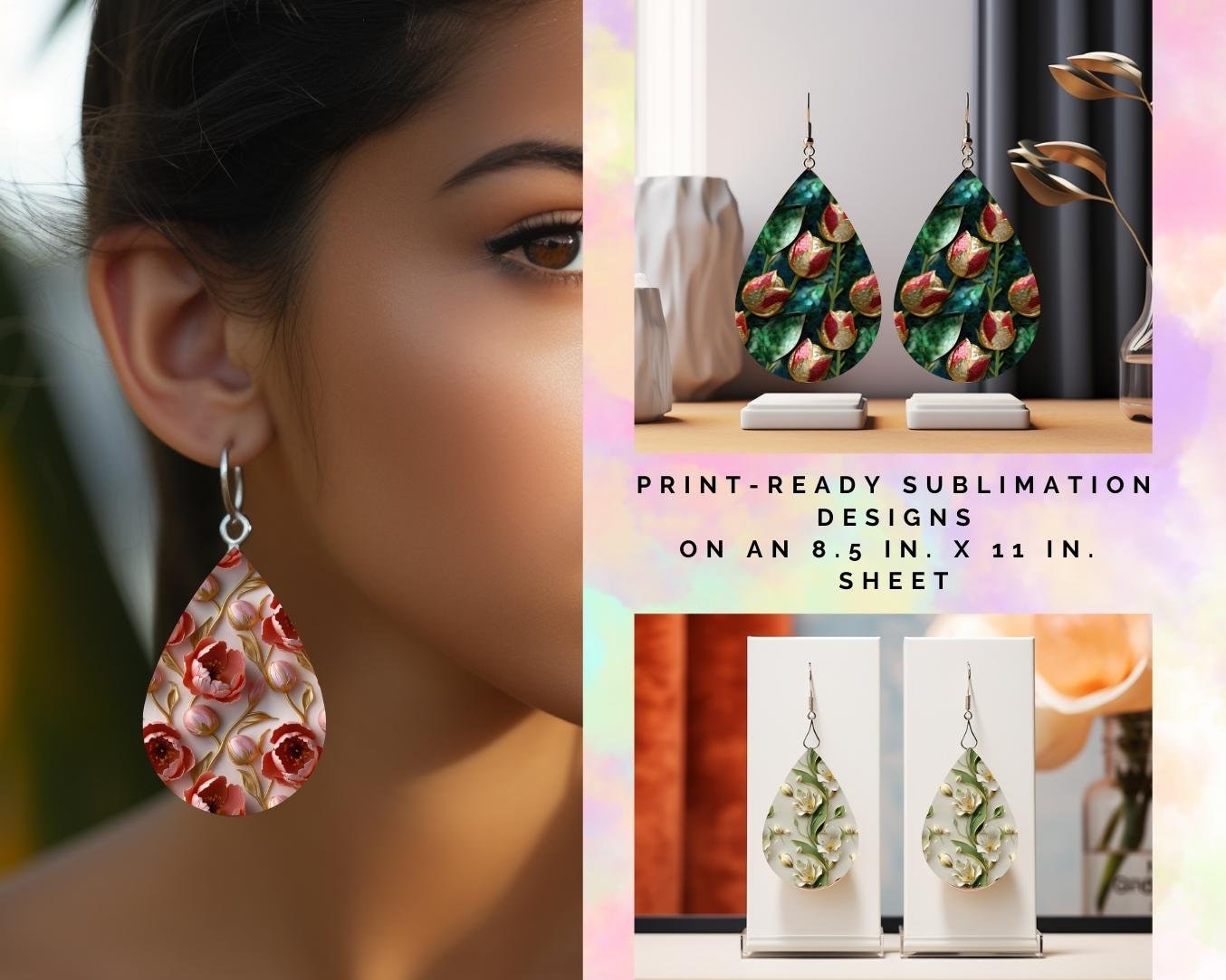 100 Tulip Teardrop Sublimation Earring Designs, Sublimation Earring ...