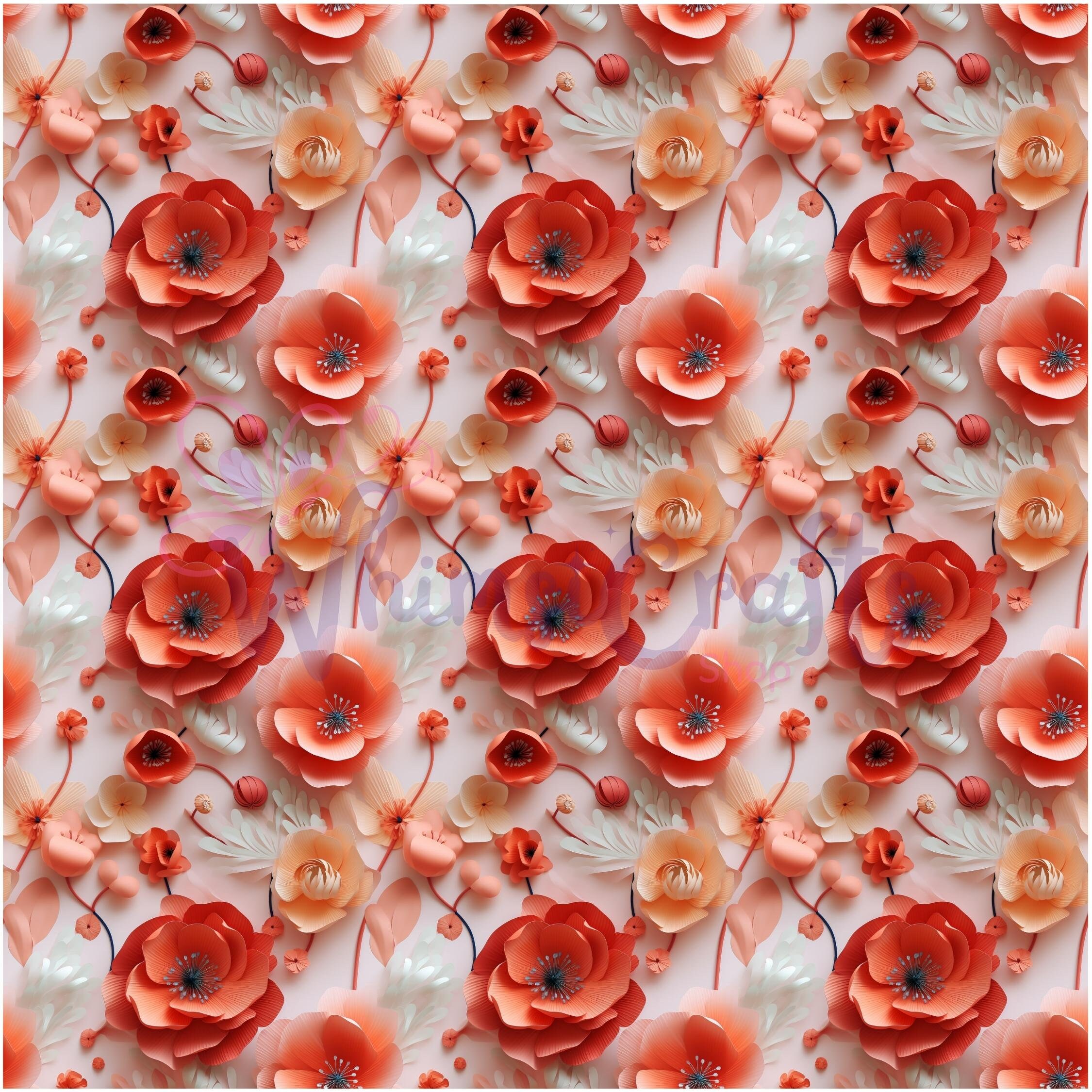 50 3D Paper Peonies Seamless Patterns, Florall, Seam Less, Digital ...