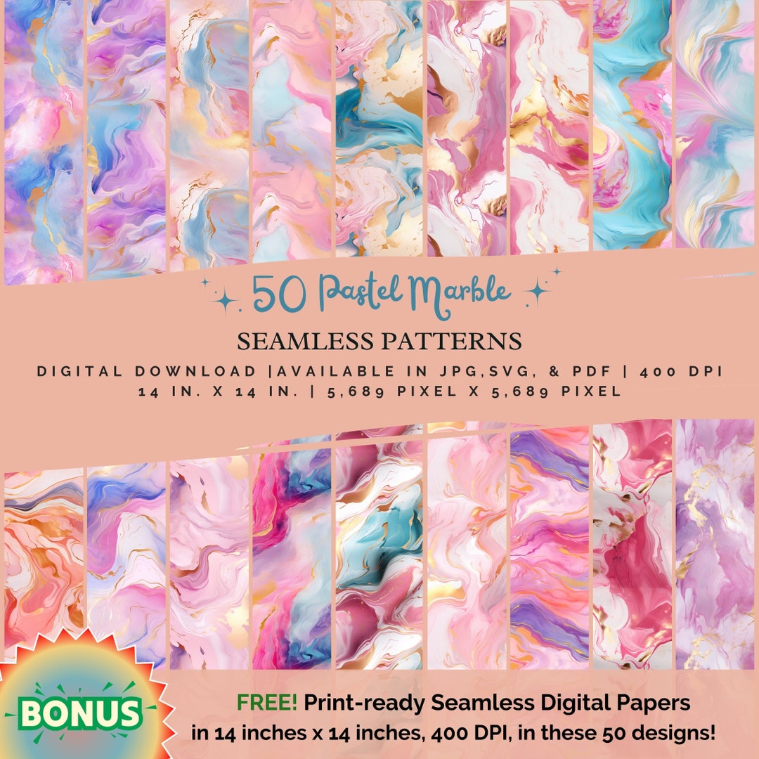 50 Pastel Marble Seamless Patterns, Past El, Marble Pattern, Digital ...