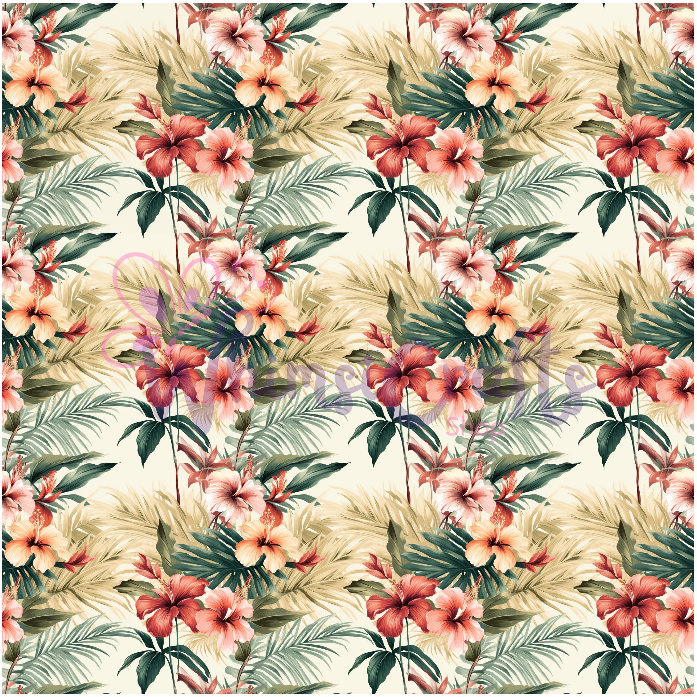 50 Tropical Hibiscus Seamless Patterns, Digital Papered, Florall,seam ...