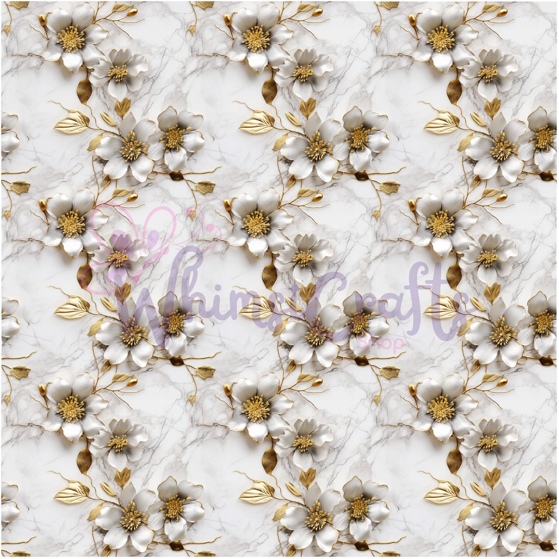 50 3D Flowers With Marble Background Seamless Patterns, Digital Papered ...