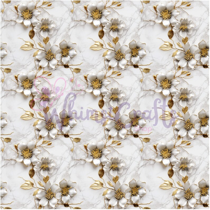 50 3D Flowers With Marble Background Seamless Patterns, Digital Papered ...