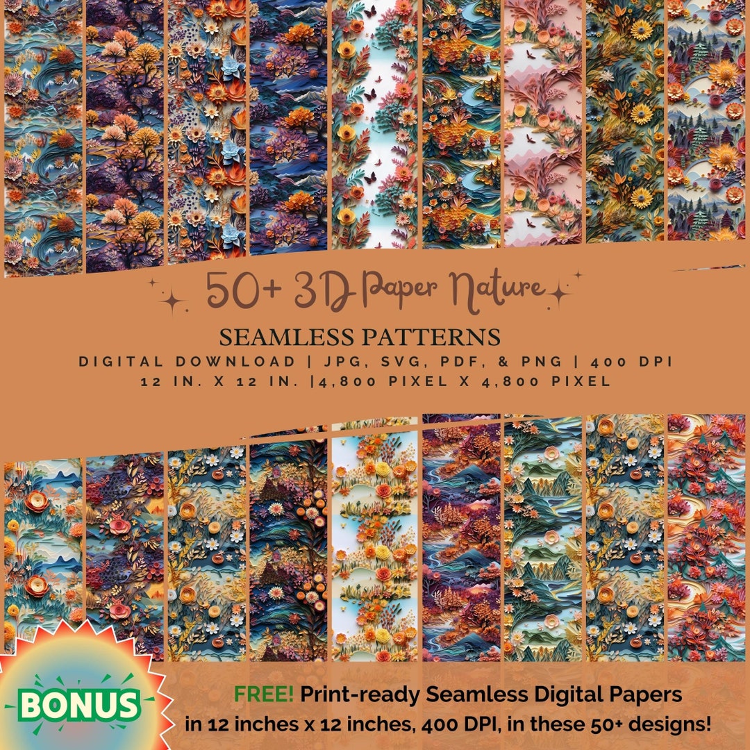 50+ 3D Paper Nature Seamless Patterns, Seamless Pattern Png, Seamless Pattern Svg, Seamless ...