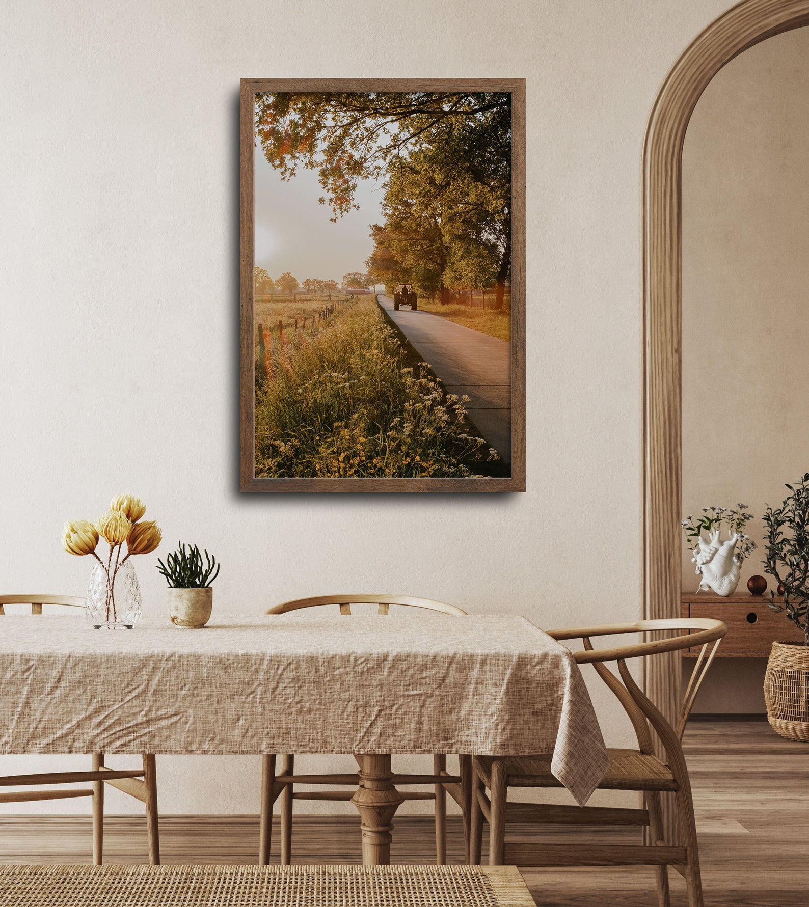 Tractor on Country Lane Print, Autumn Sunset Poster, Farmhouse Decor ...