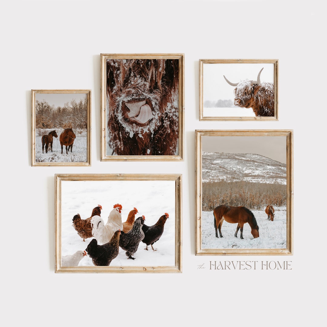 Warm Winter Farm Gallery Art Set of 5, Rustic Art Prints for Dining ...