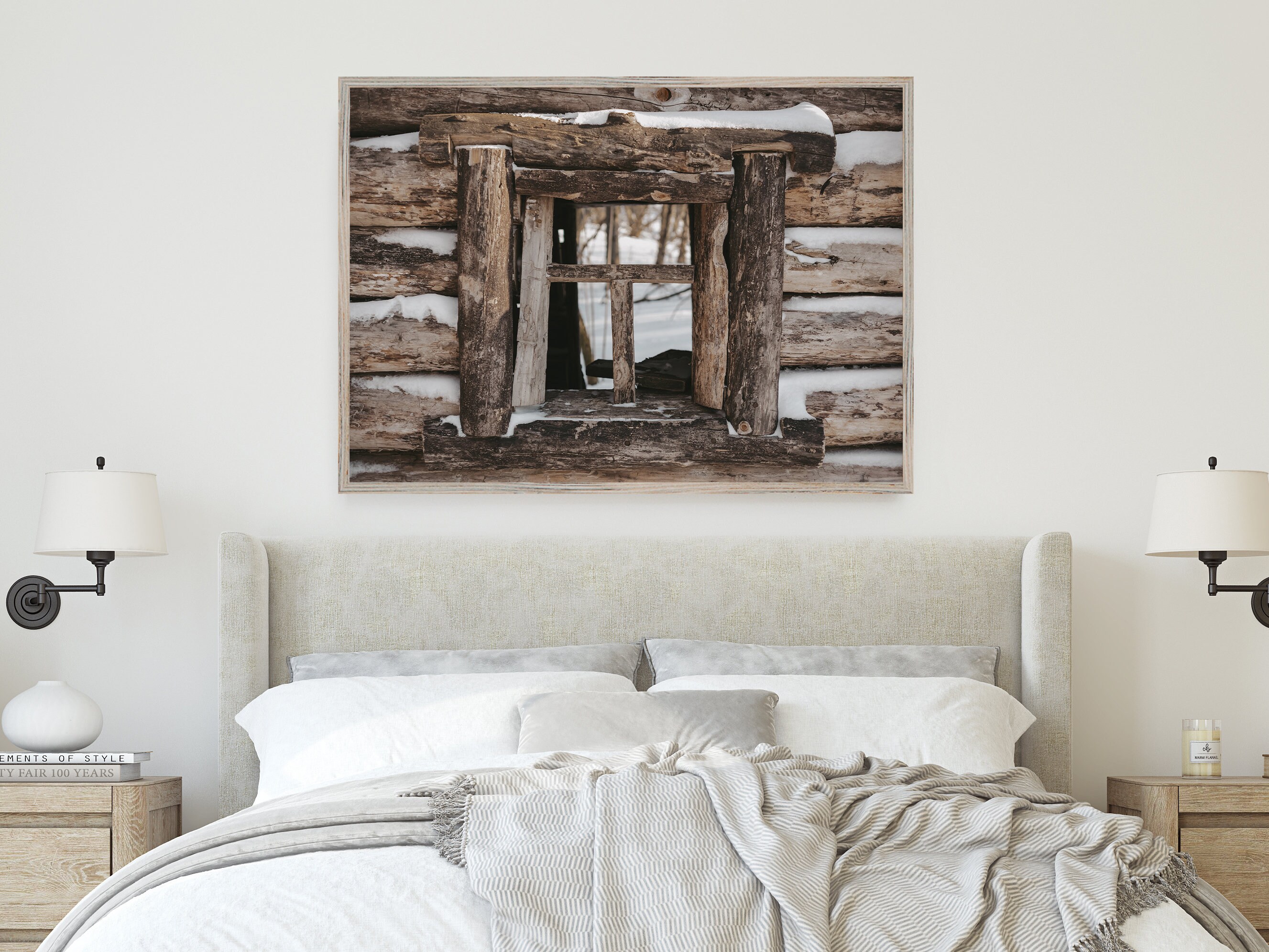 Snowy Cabin Winter, Log Cabin Wall Art, Rustic Winter Decor, Farmhouse ...