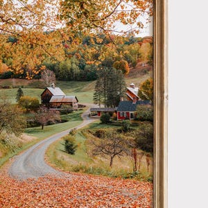 Old New England Farm Print, Vermont in Autumn Poster, Rustic Home Decor ...