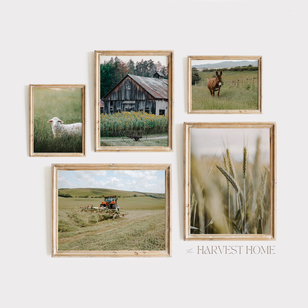 Neutral Farm Gallery Wall, Set of 5 Prints, Donkey Printable, Wheat ...